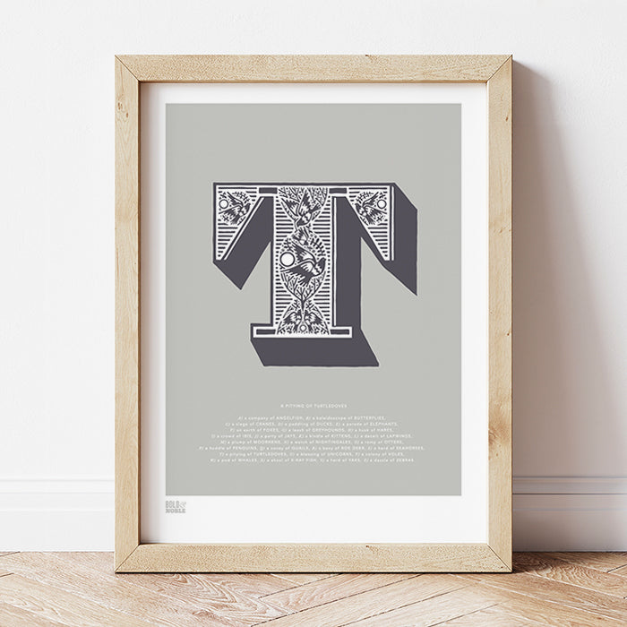 'Letter T' Illustrated Art Print in Putty – Bold & Noble