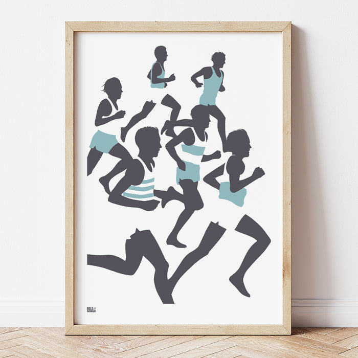 'The Runners' Illustrated Art Print in Coastal Blue – Bold & Noble