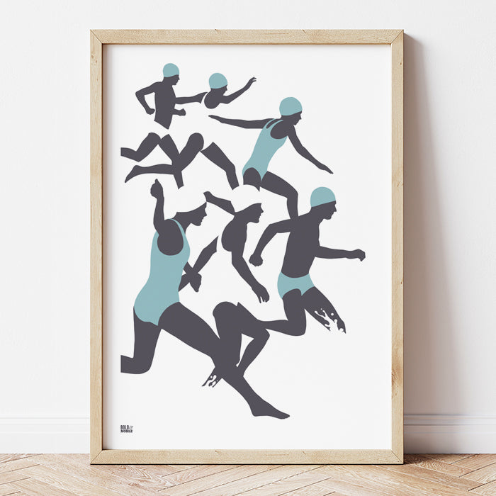 'The Swimmers' Illustrated Art Print in Coastal Blue – Bold & Noble