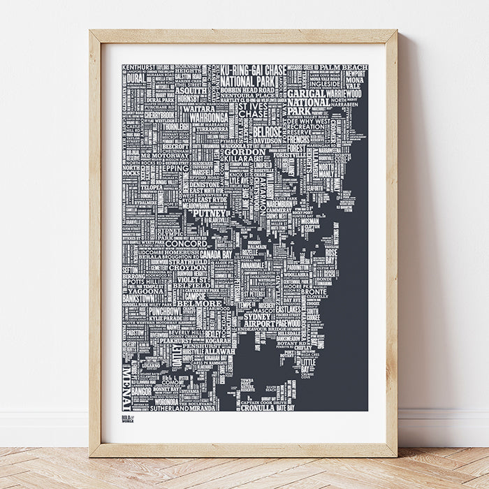 'Sydney' Type Map Print in Sheer Slate – Bold & Noble
