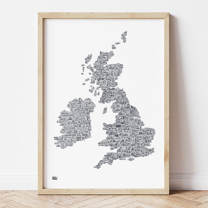 'UK and Ireland' Illustrated Map in Sheer Slate – Bold & Noble