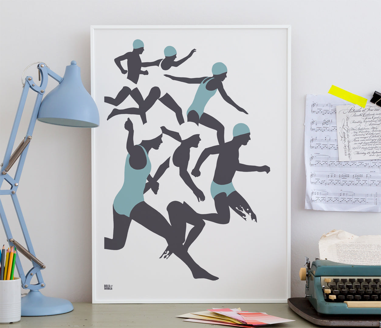 'The Swimmers' Illustrated Art Print in Coastal Blue – Bold & Noble