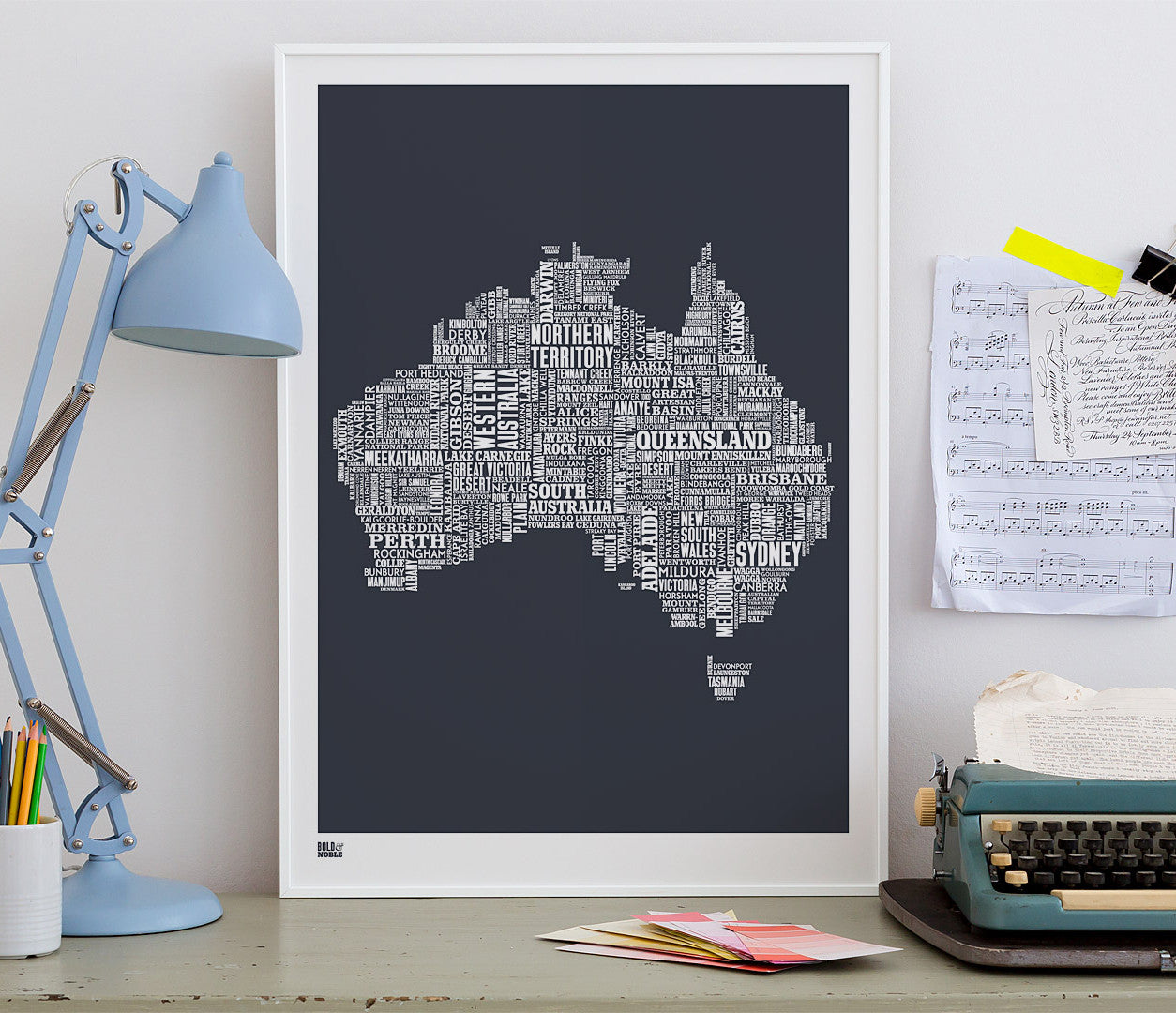 'Australia' Type Map Print in Sheer Slate – Bold & Noble