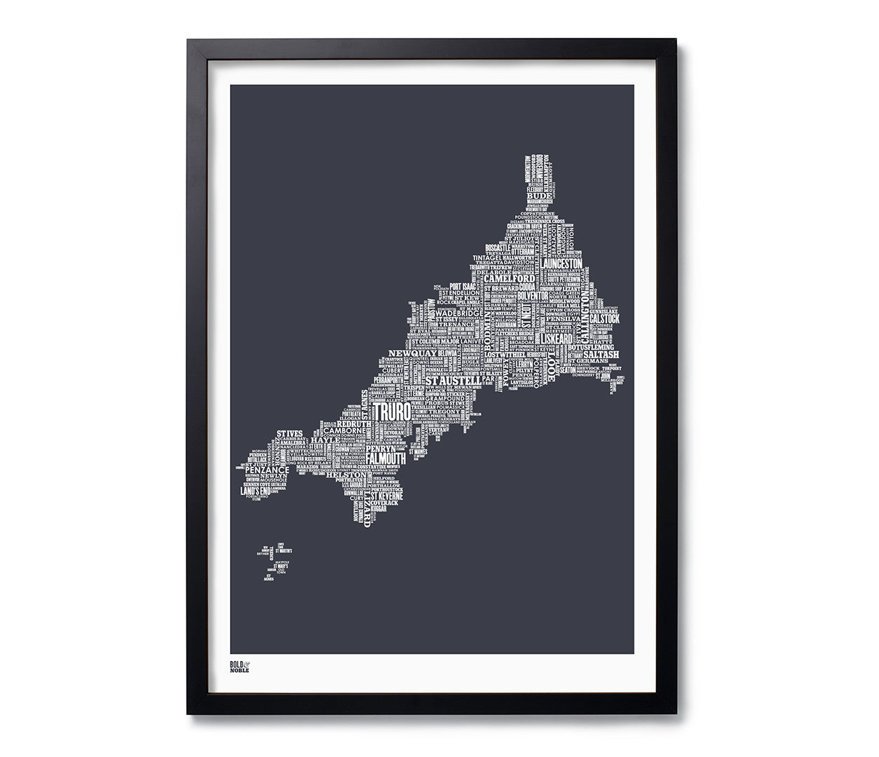 'Cornwall' Type Map Print in Sheer Slate – Bold & Noble