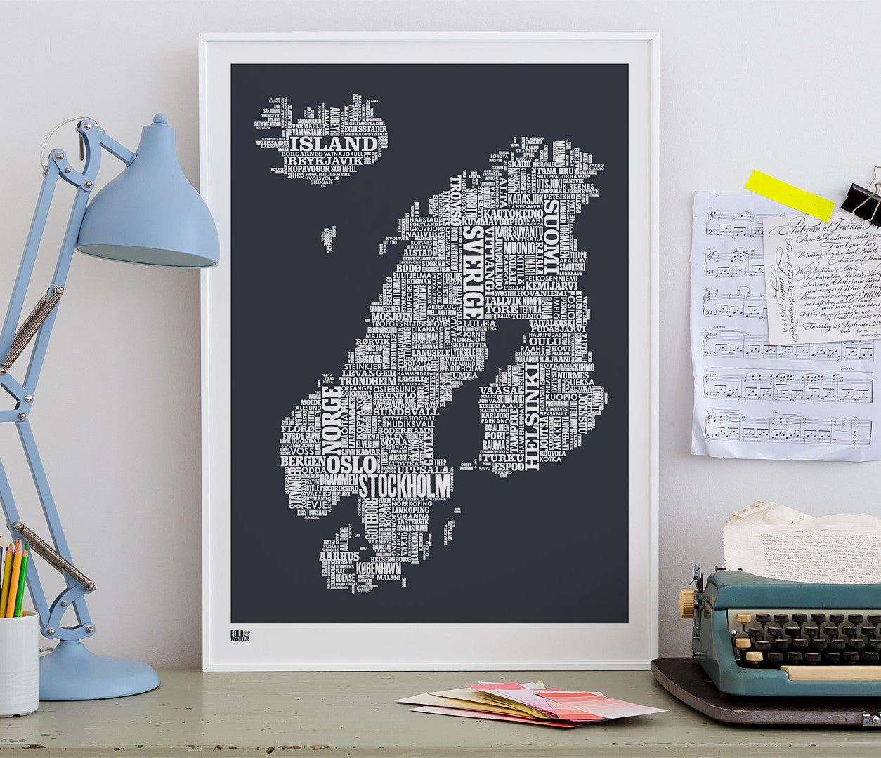 'Nordic Europe' Type Map Print in Sheer Slate – Bold & Noble