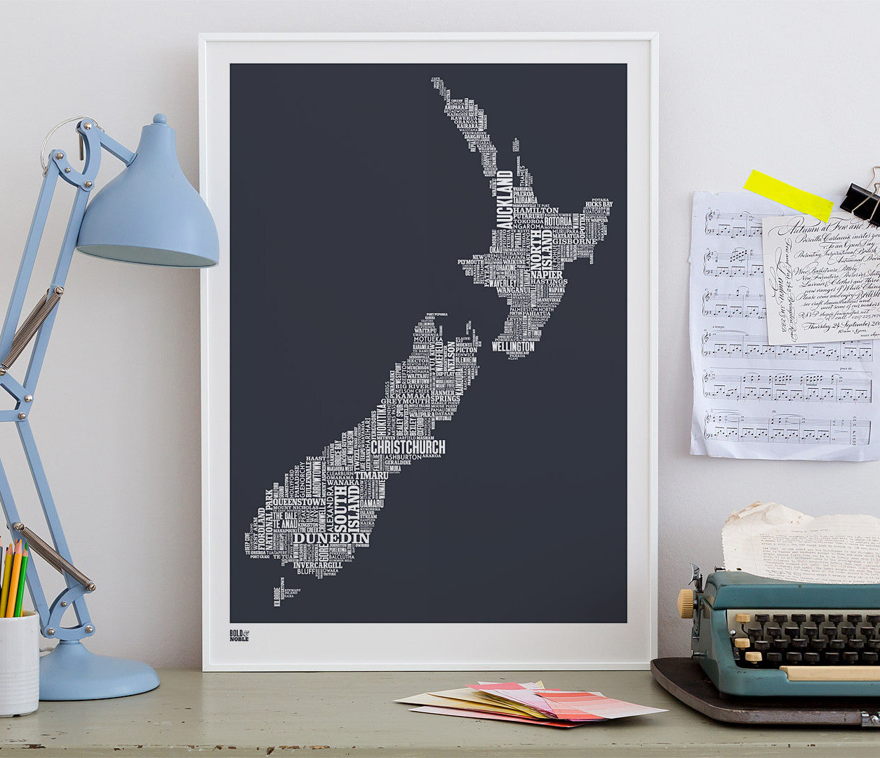 'New Zealand' Type Map Print in Sheer Slate – Bold & Noble