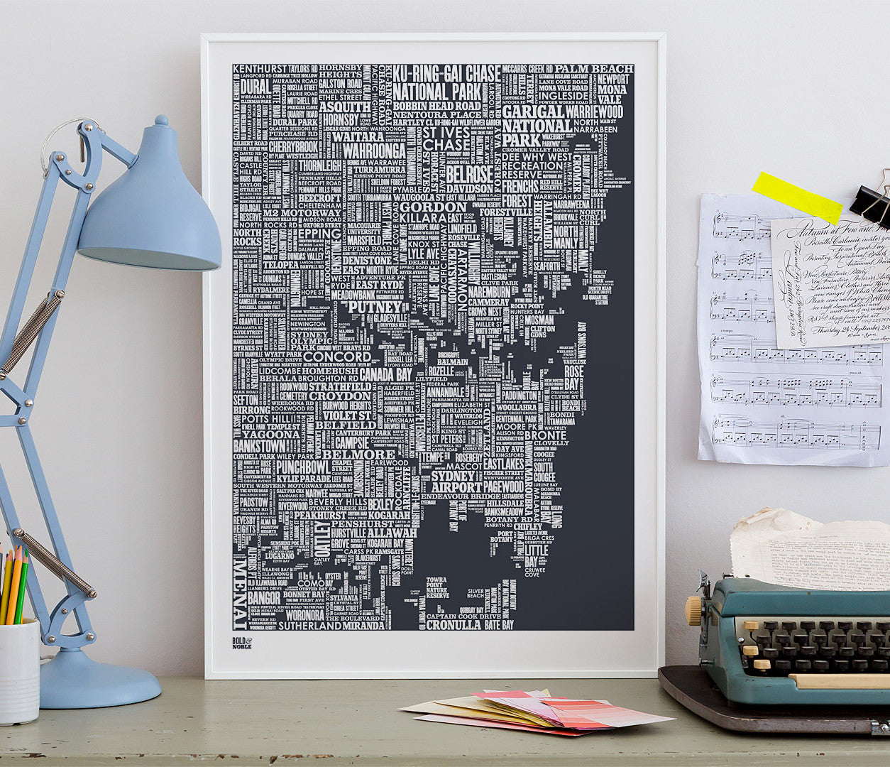 'Sydney' Type Map Print in Sheer Slate – Bold & Noble