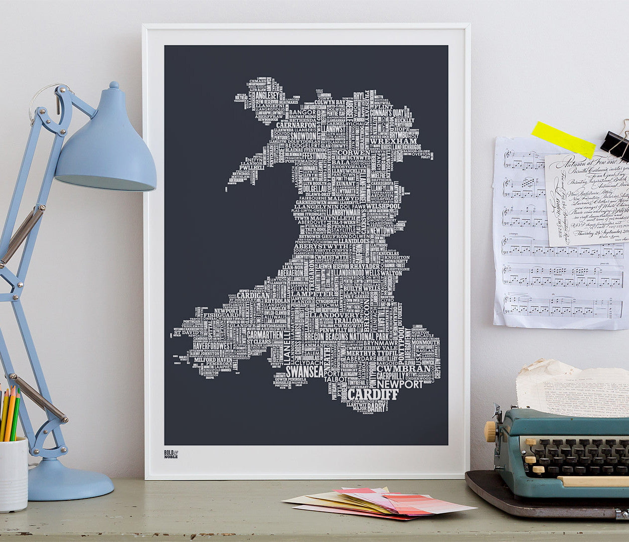'Wales' Type Map Print in Sheer Slate – Bold & Noble