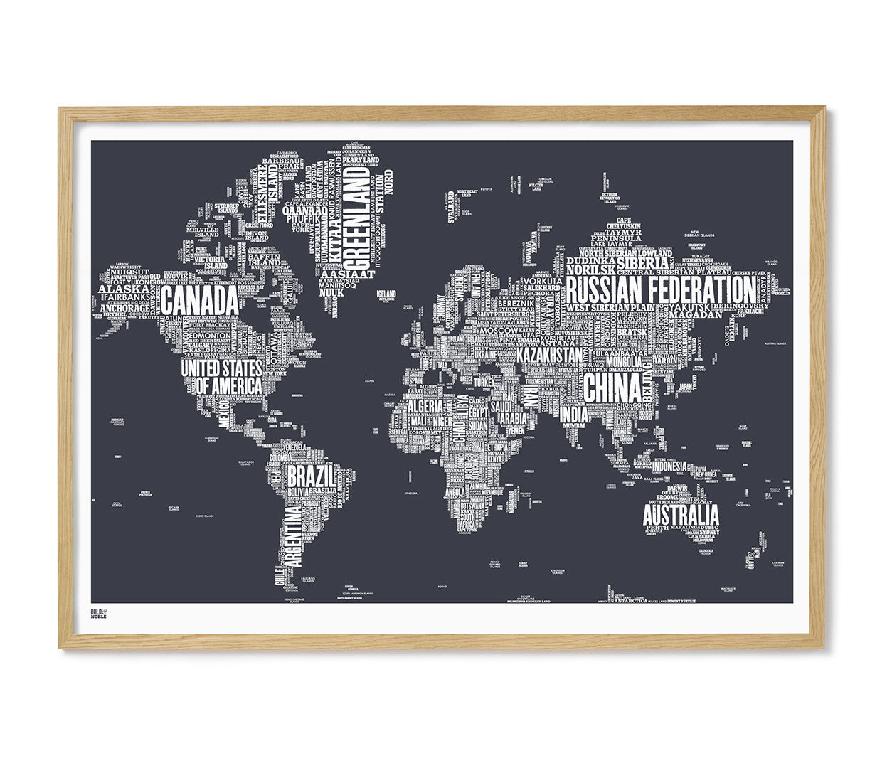 'World' Type Map Print in Sheer Slate – Bold & Noble