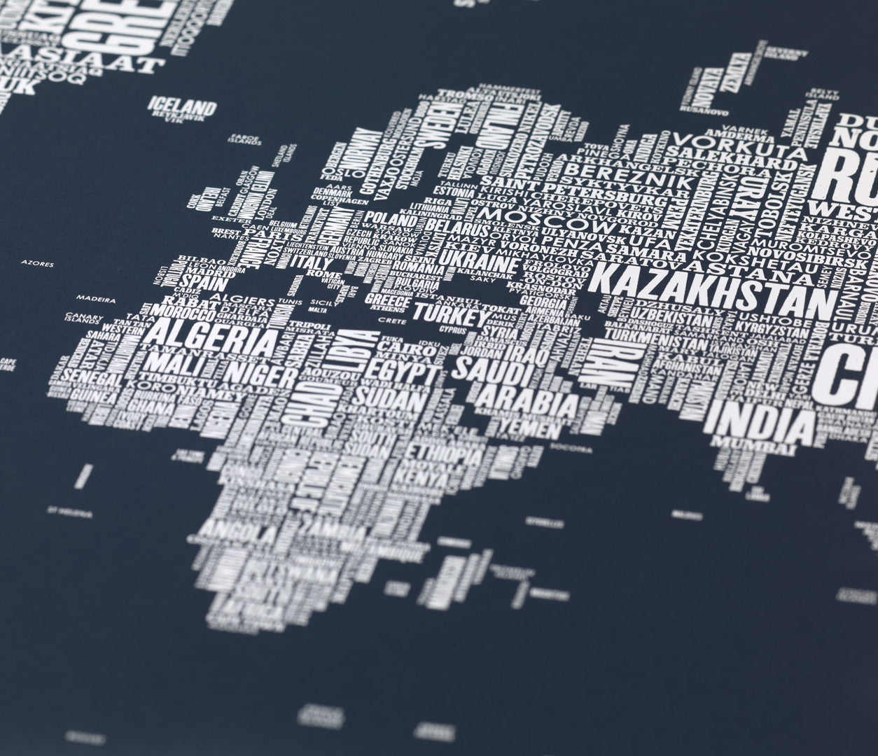 'World' Type Map Print in Sheer Slate – Bold & Noble